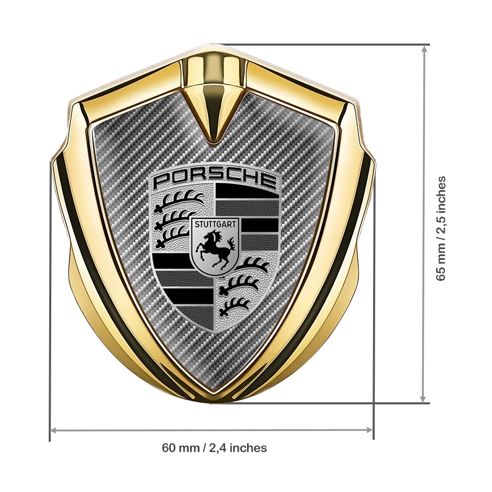 Porsche Tuning Emblem Self Adhesive Gold Carbon Effect Greyscale Motif ...