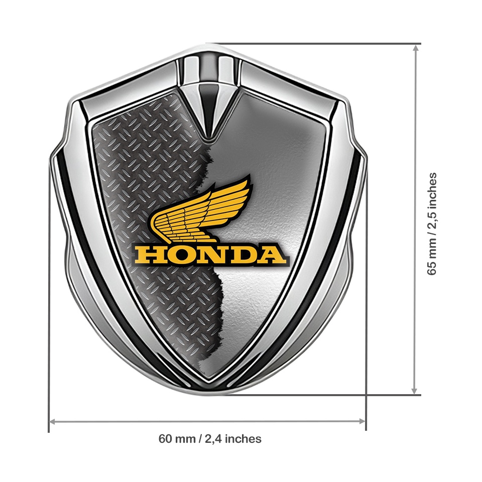 Honda 3D Car Metal Domed Emblem Silver Half Torn Steel Yellow Logo ...
