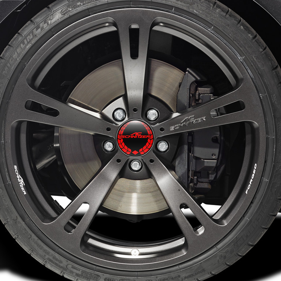 BMW AC Schnitzer Silicone Domed Stickers Wheel Center Cap Black Red ...