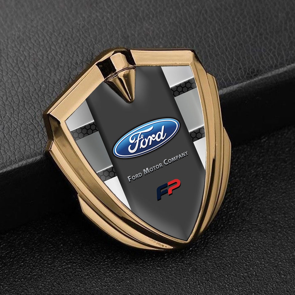Ford FP Emblem Self Adhesive Gold Honeycomb Base Grey Panels | Metal ...