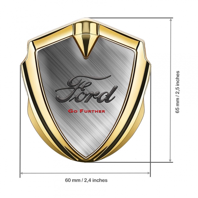 Ford Metal Emblem Self Adhesive Gold Brushed Aluminum Go Further Slogan ...