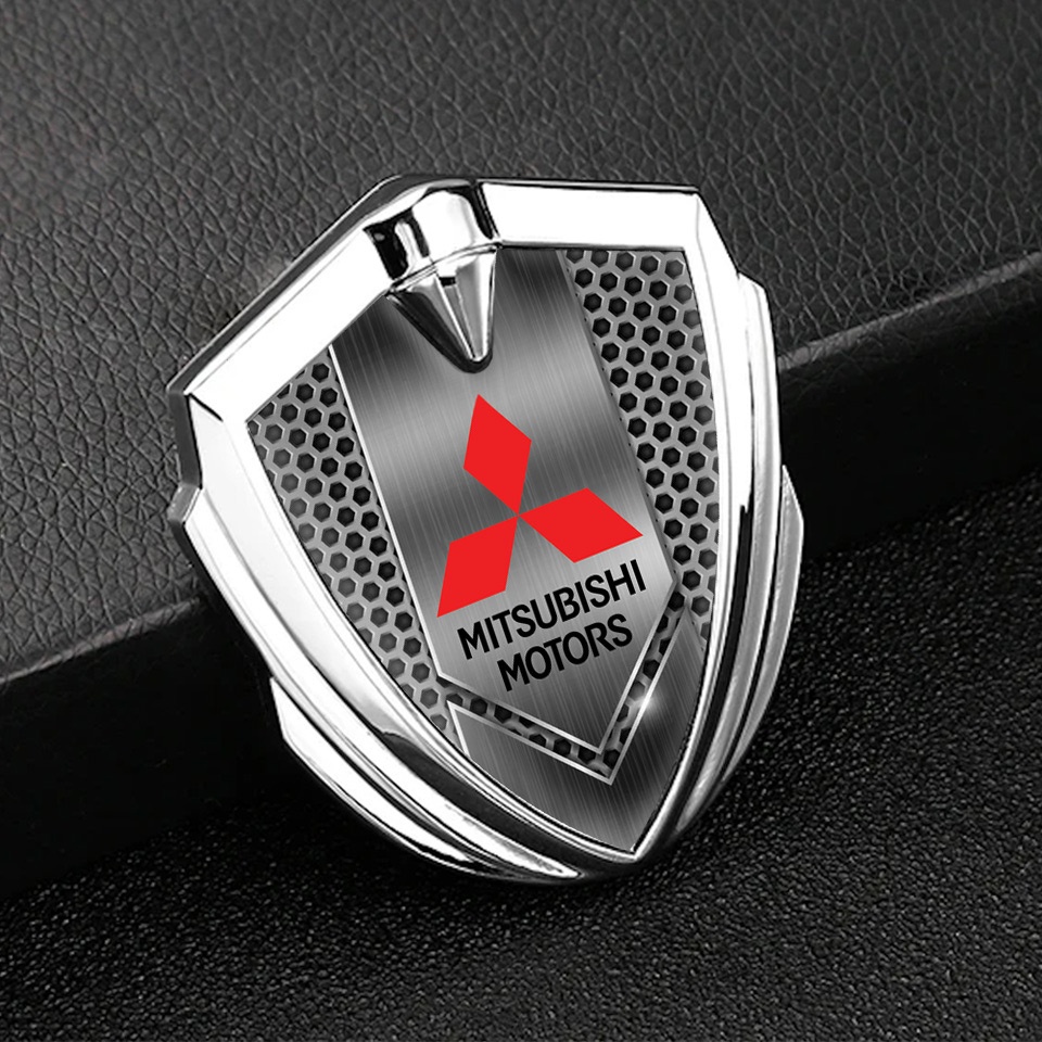 Mitsubishi Emblem Self Adhesive Silver Honeycomb Pattern Red Logo ...
