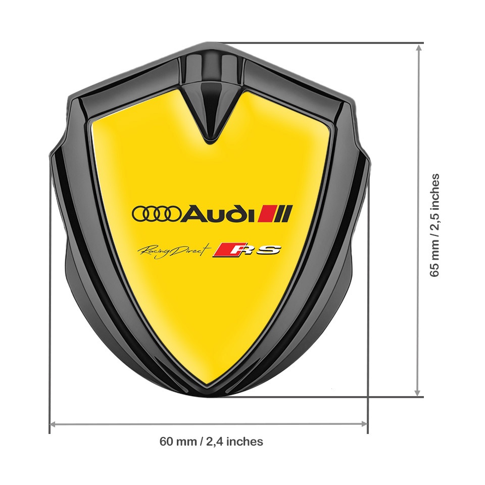 Audi RS Emblem Trunk Badge Graphite Yellow Fill Classic Logo Design ...