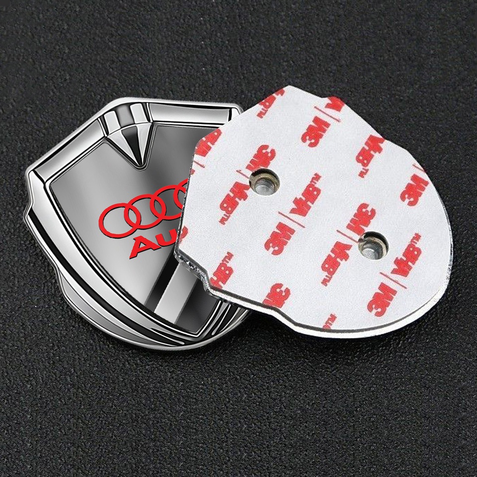 Audi Emblem Car Badge Silver Diagonal Panels Crimson Logo | Metal ...
