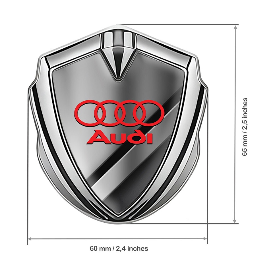 Audi Emblem Car Badge Silver Diagonal Panels Crimson Logo | Metal ...