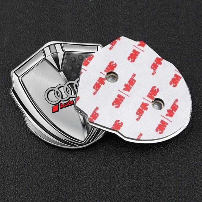 Audi Trunk Emblem Badge Silver Brushed Half Plate Sport Red Logo ...