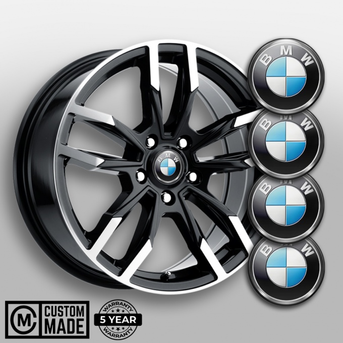 BMW Emblem for Center Wheel Caps Black Silver Circle | Wheel Emblems ...
