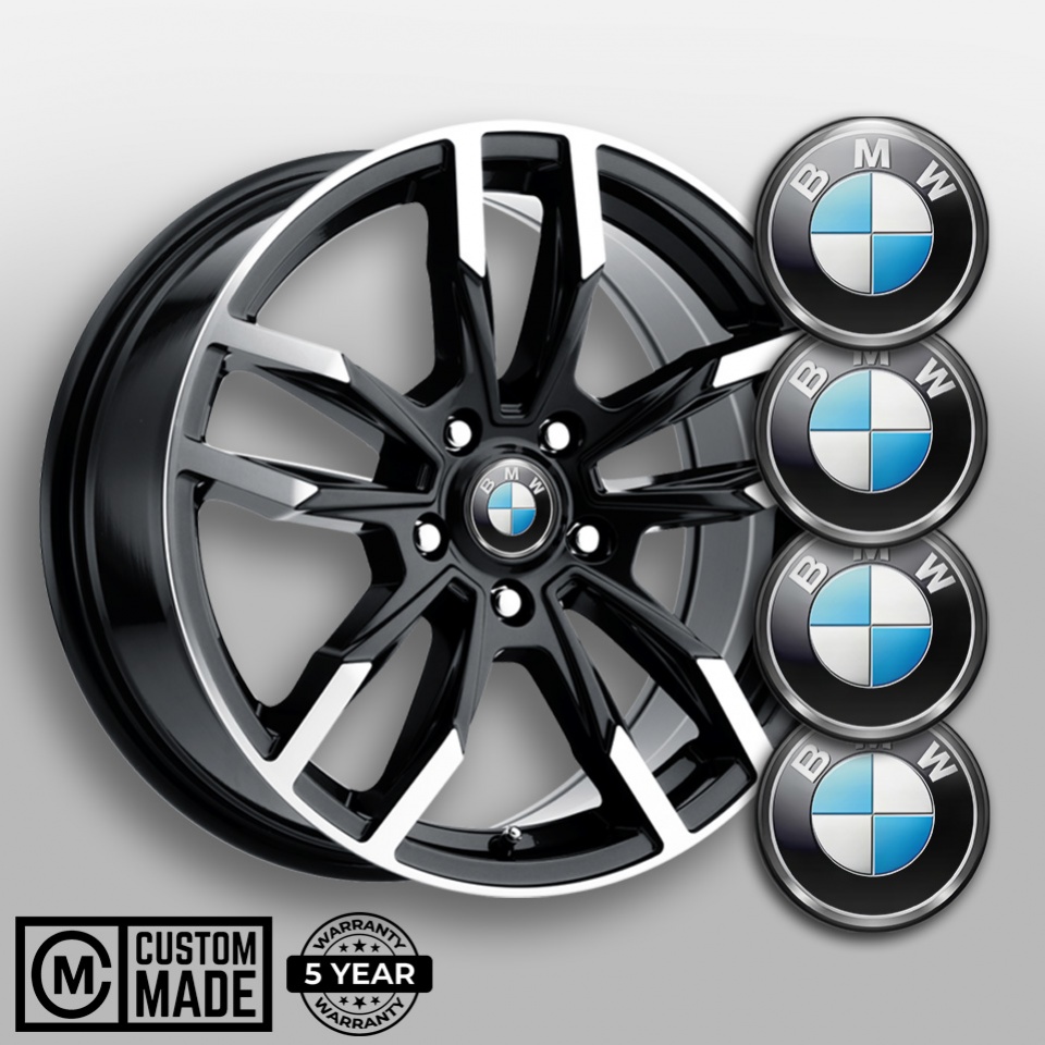 BMW Emblem for Center Wheel Caps Black Silver Circle | Wheel Emblems ...
