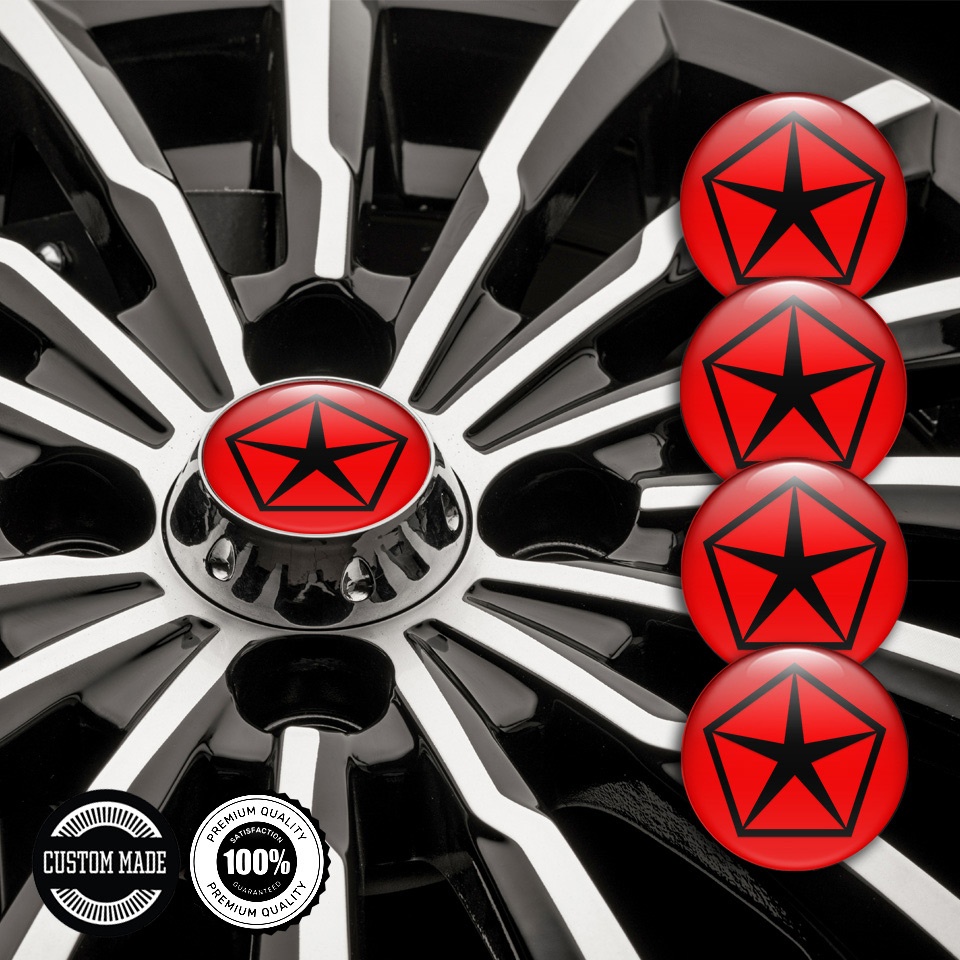 Chrysler Domed Stickers for Wheel Center Caps Red Black Pentastar Logo ...