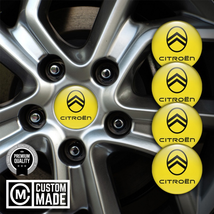 Citroen Domed Stickers for Wheel Center Caps Yellow Black Logo Design ...