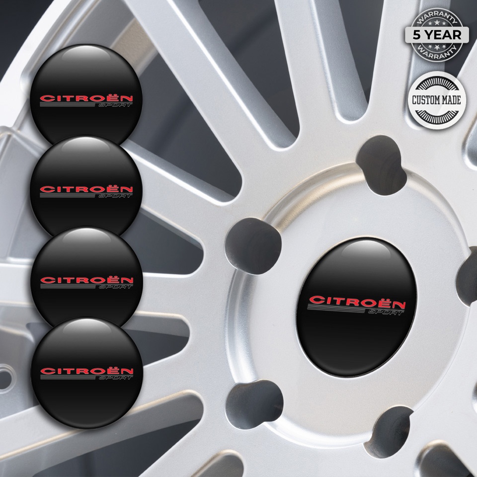 Citroen Stickers for Wheels Center Caps Black Red Sport Design | Wheel ...