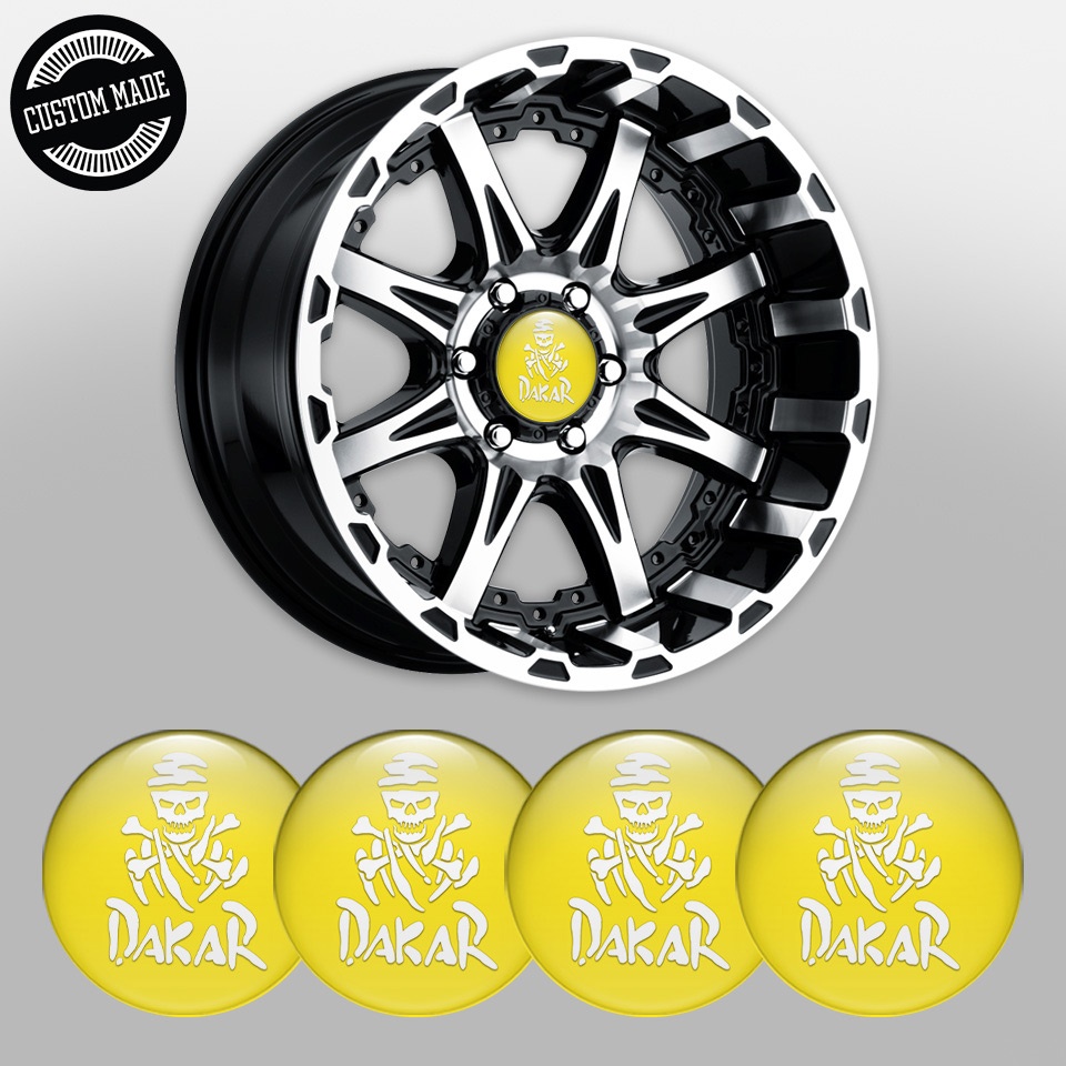 Dakar Center Caps Wheel Emblem Yellow White Logo | Wheel Emblems ...