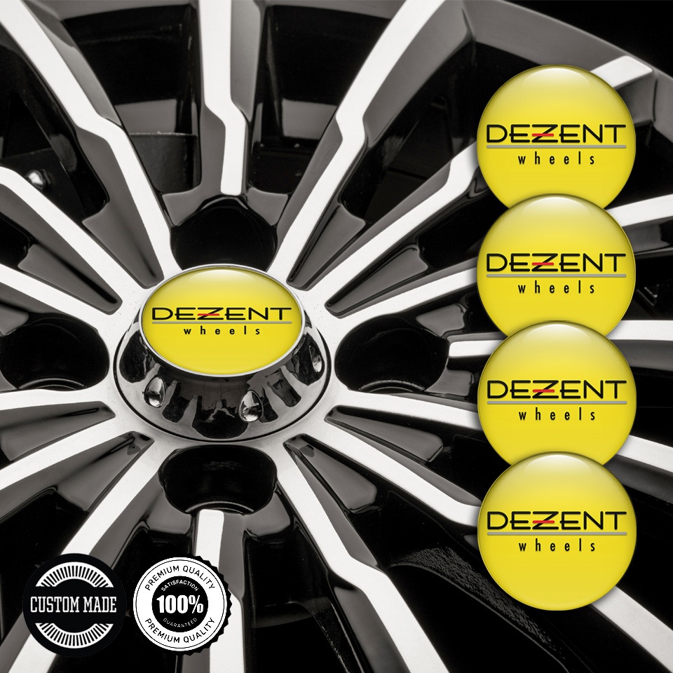 Dezent Center Wheel Caps Stickers Yellow Black Logo | Wheel Emblems ...