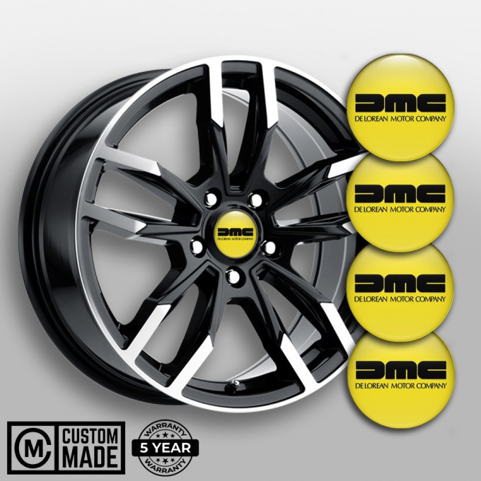 DMC Center Wheel Caps Stickers Yellow Heavy Black Logo | Wheel Emblems ...