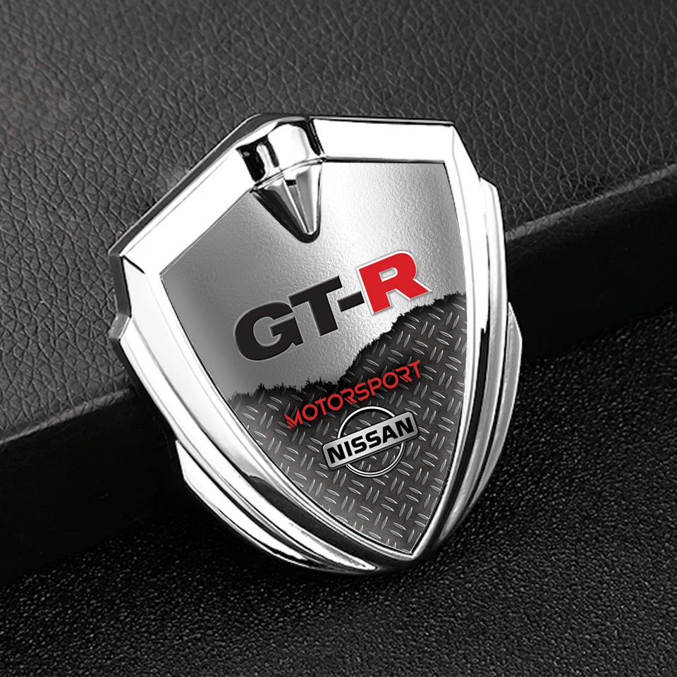Nissan GTR Metal 3D Domed Emblem Silver Torn Metal Treadplate Design ...