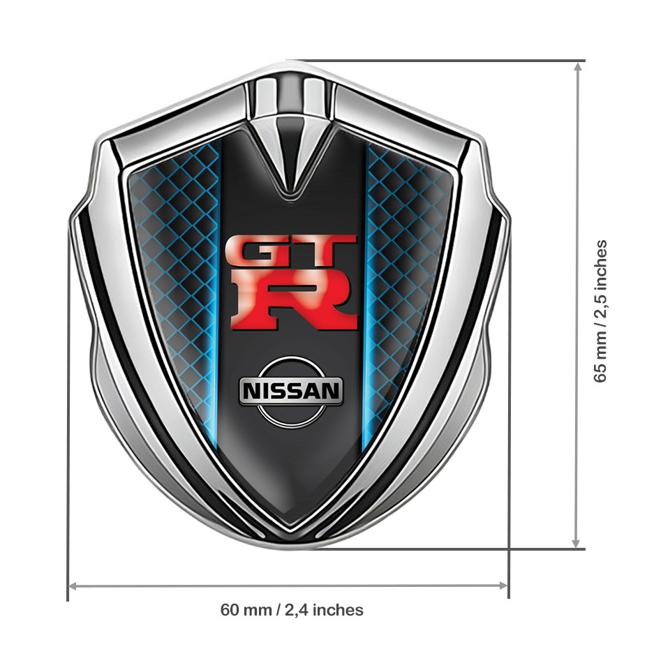Nissan GTR Fender Emblem Badge Silver Blue Lines Red Logo Design ...