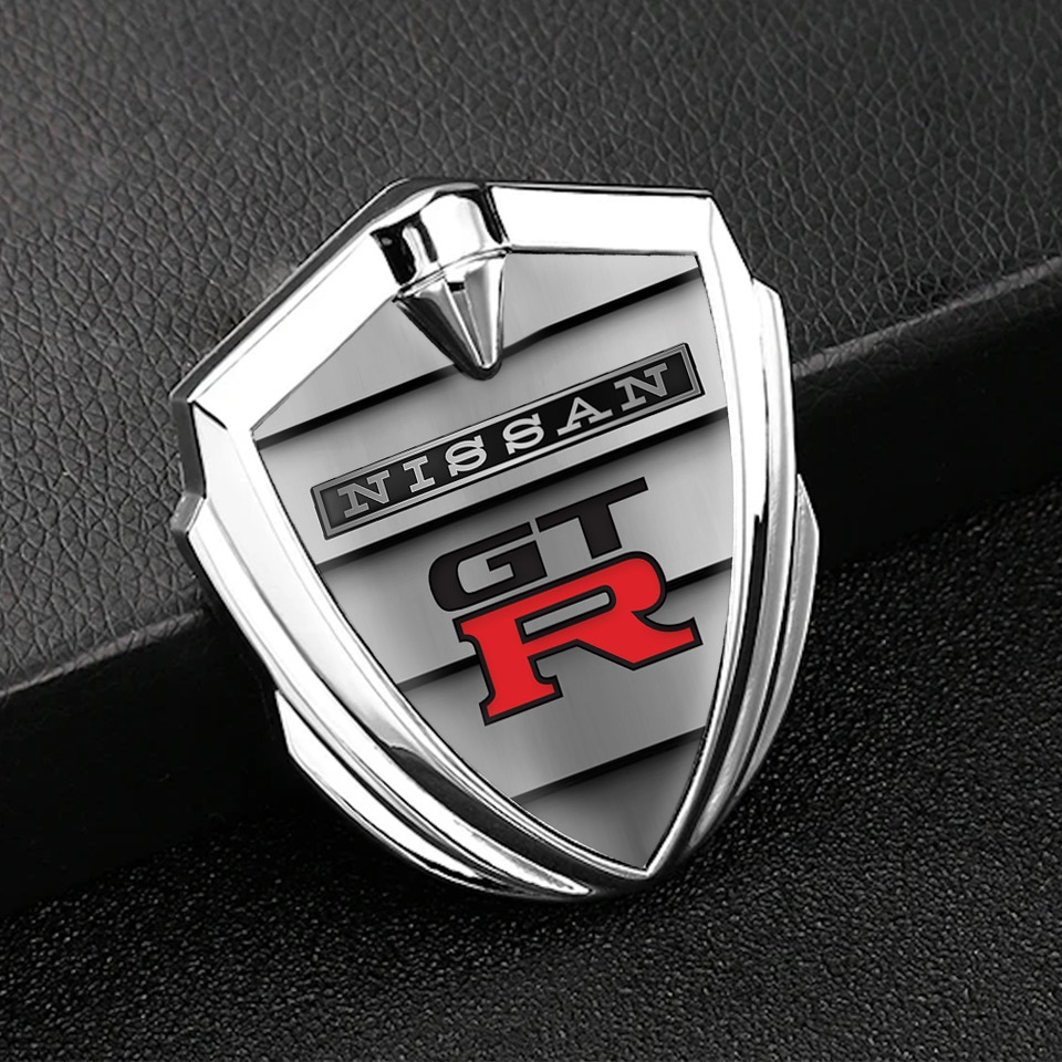 Nissan GTR Emblem Car Badge Silver Stone Panels Red Logo Design | Metal ...