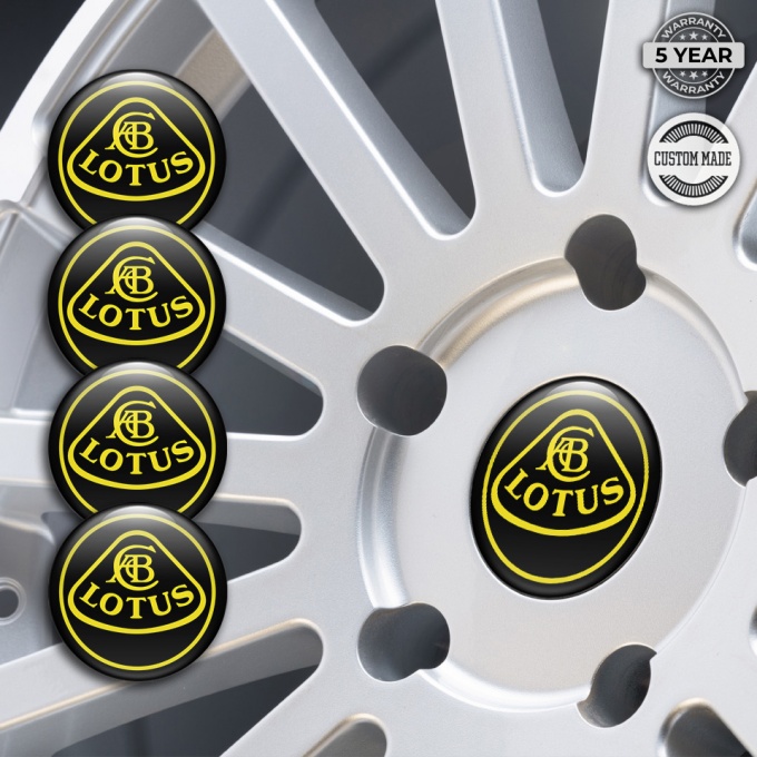 Lotus Stickers for Wheels Center Caps Black Base Yellow Outline Edition ...