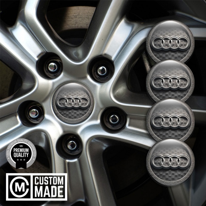 Audi Emblem for Center Wheel Caps Engraved Stone Ring Matte Logo ...