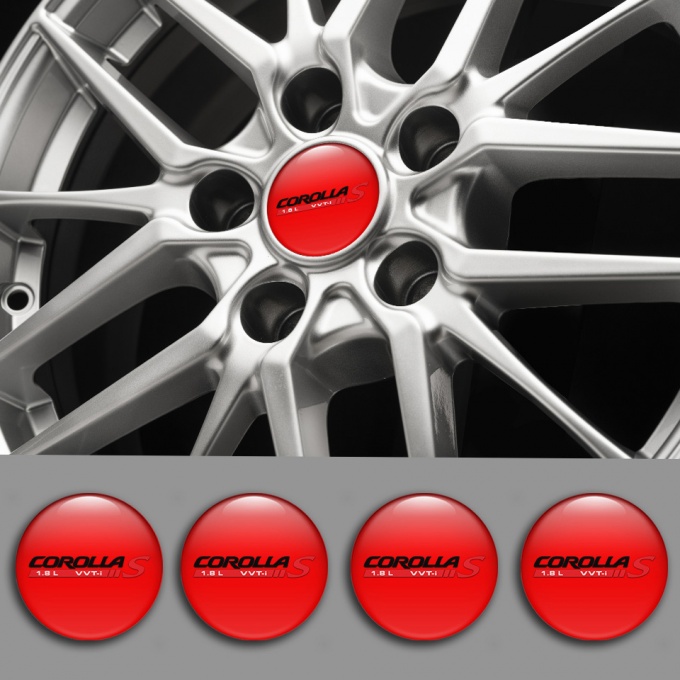 Toyota Corolla Stickers for Wheels Center Caps Red Base Black Red Logo ...