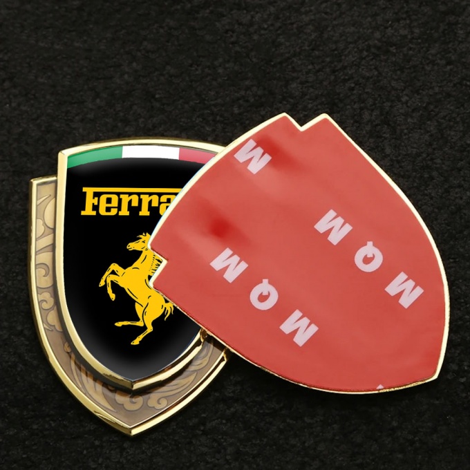 Ferrari Domed Emblem Gold Black Background Yellow Logo Italian Edition ...