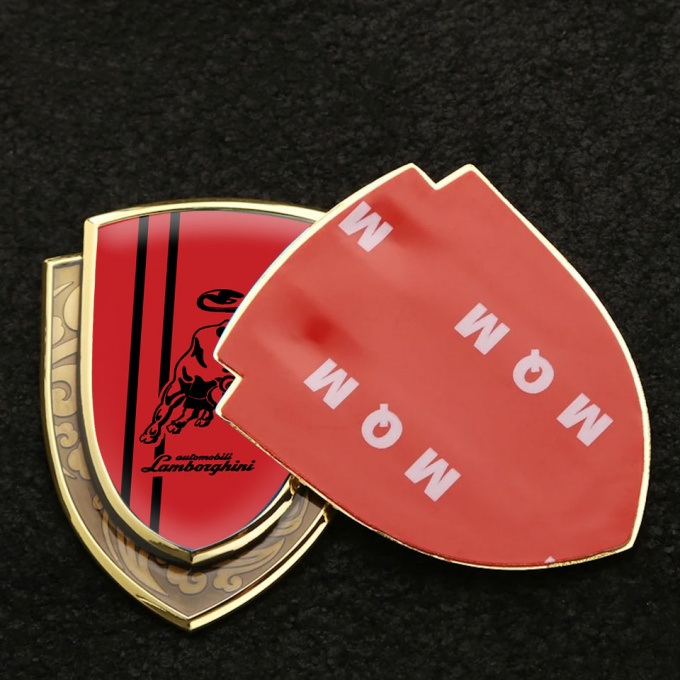 Lamborghini Emblem Badge Self Adhesive Gold Red Base Black Bull Stripes ...