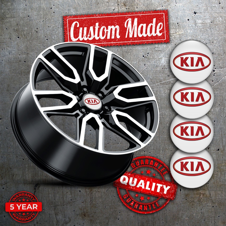Kia Silicone Stickers for Center Wheel Caps White Fill Red Oval Logo ...