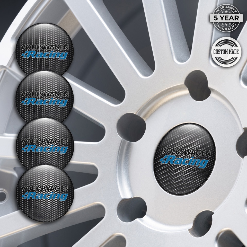 VW Center Wheel Caps Stickers Dark Mesh Blue Racing Edition | Wheel ...