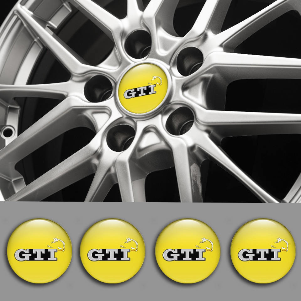 VW GTI Wheel Stickers for Center Caps Yellow Base Monster Face Edition ...