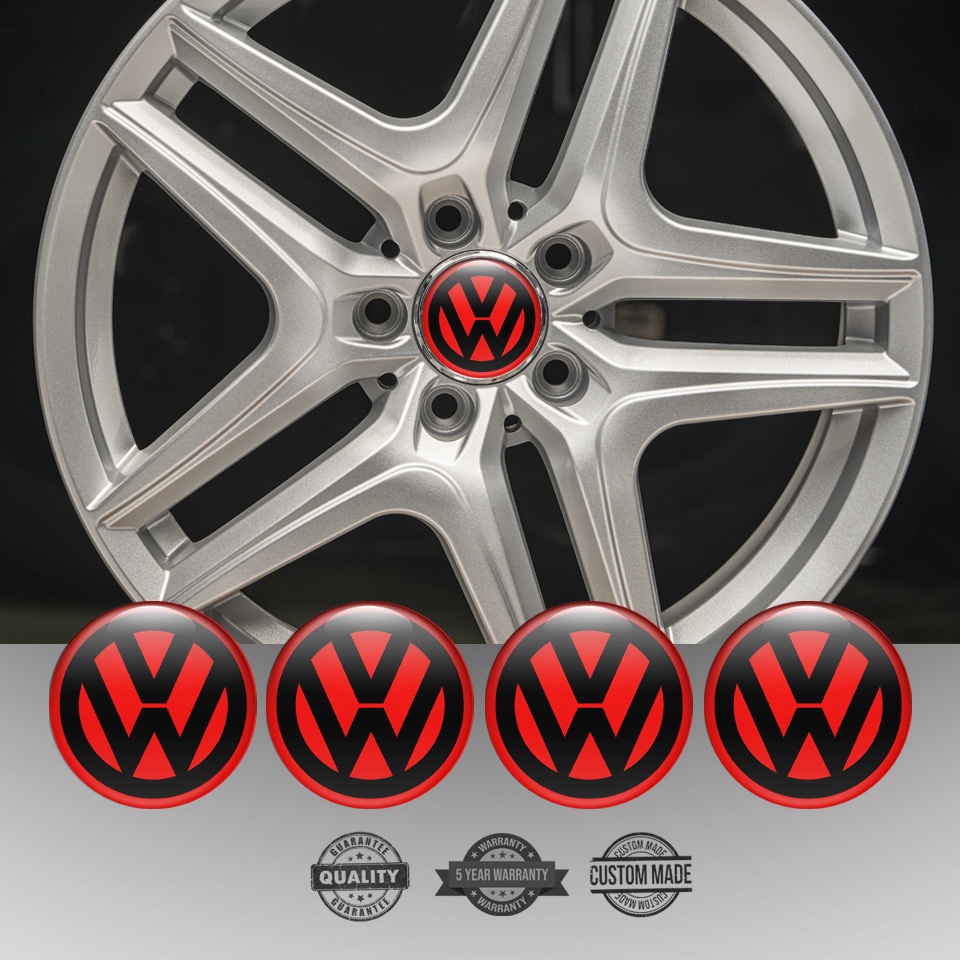 VW Stickers for Wheels Center Caps Red Fill Black Classic Logo Design ...