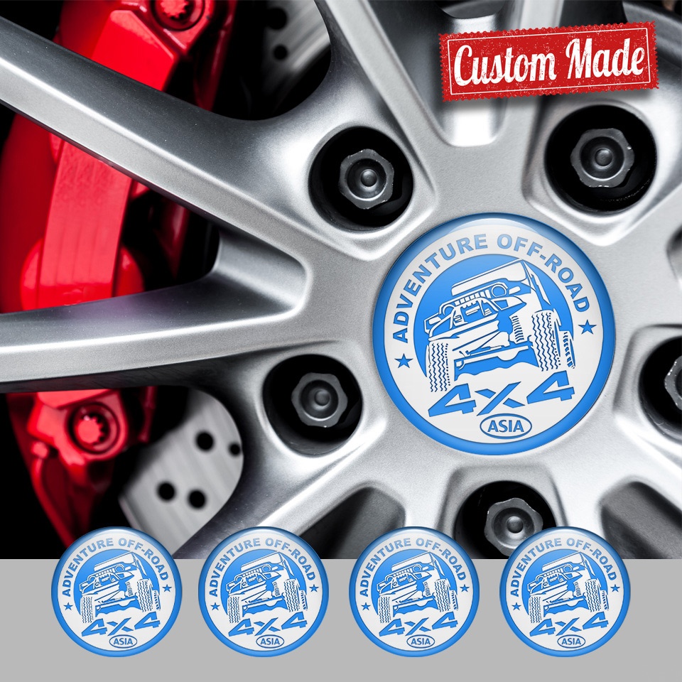 OFFROAD Center Wheel Caps Stickers Blue Ring White Adventure Motif ...