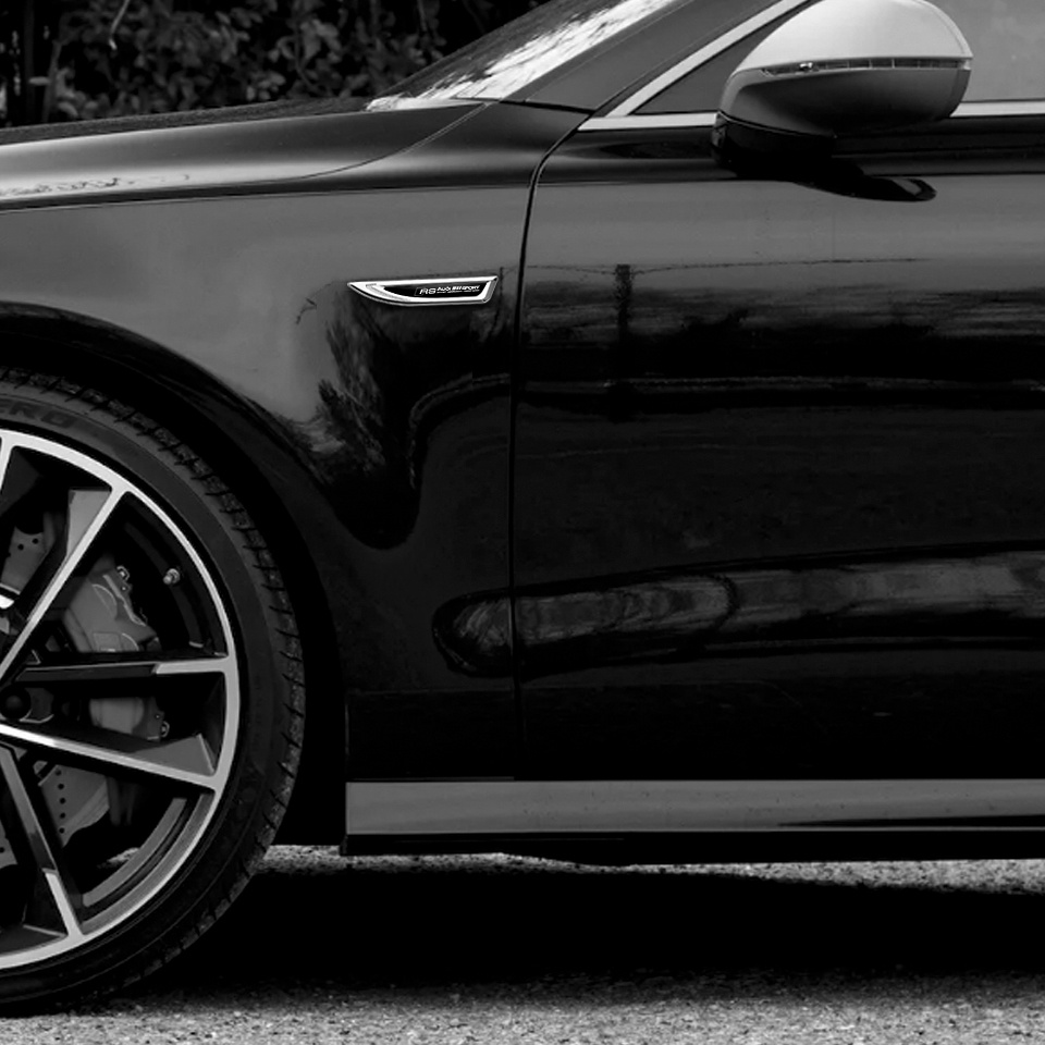 Audi RS Fender Bodyside Badge Silver Black Base White Sport Logo ...