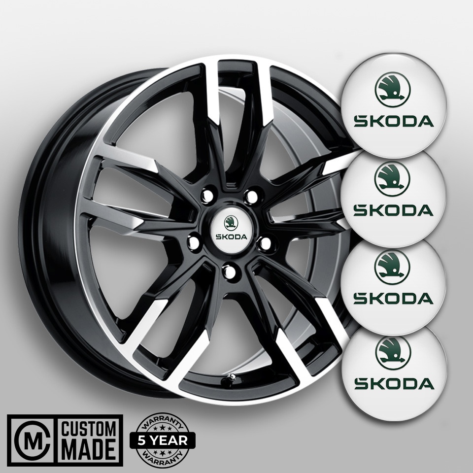 Skoda Emblems for Center Wheel Caps White Base Pastel Green Edition ...