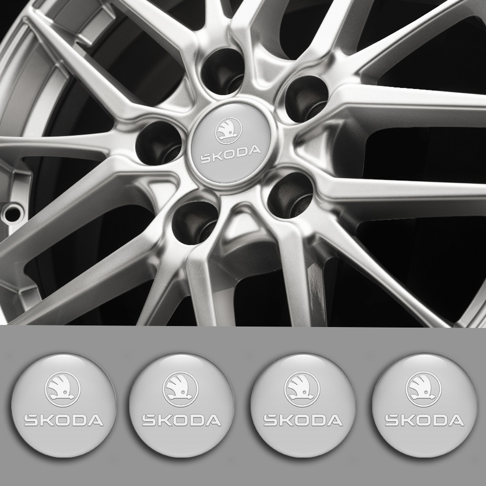 Skoda Emblem for Wheel Center Caps Grey Base White Logo Design | Wheel ...