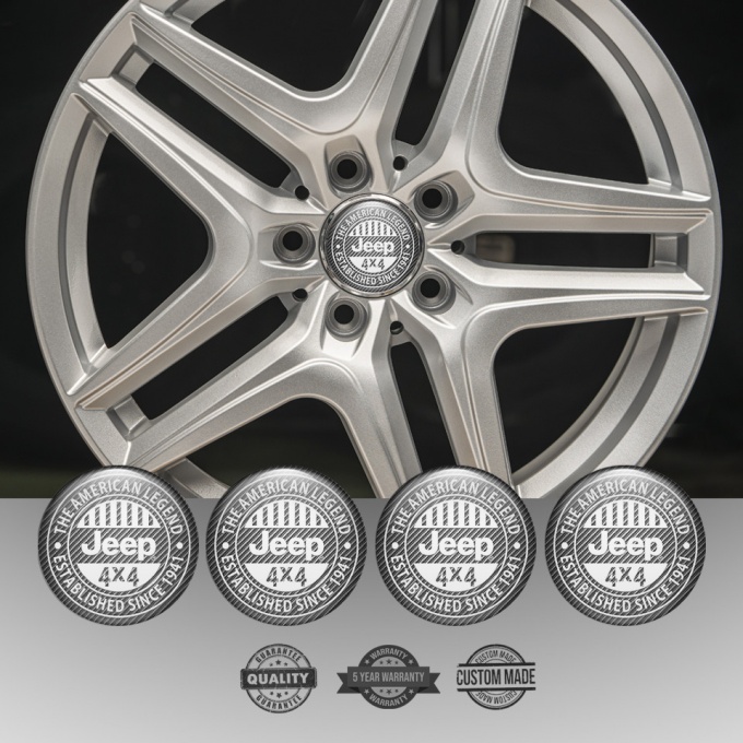 Jeep Center Wheel Caps Stickers Carbon Effect White Logo Variant ...