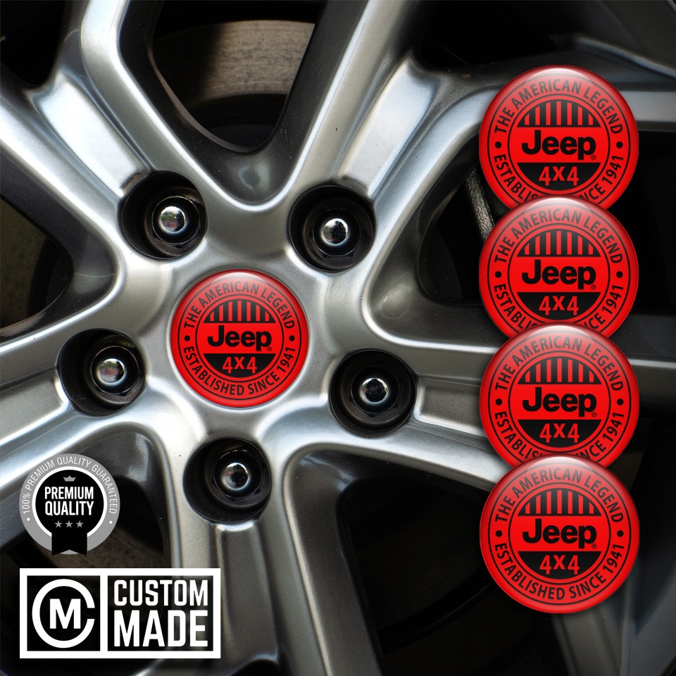 Jeep Silicone Stickers for Center Wheel Caps Red Background Black Logo ...