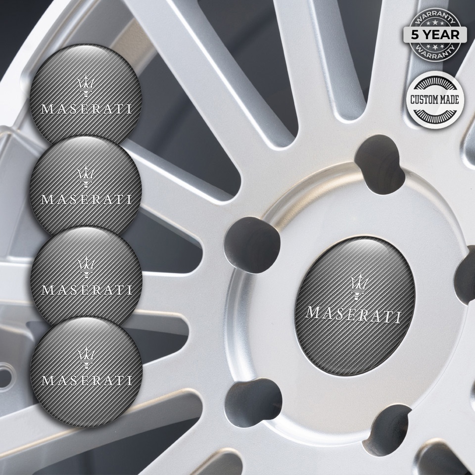 Maserati Emblems for Center Wheel Caps Light Carbon White Trident Logo ...