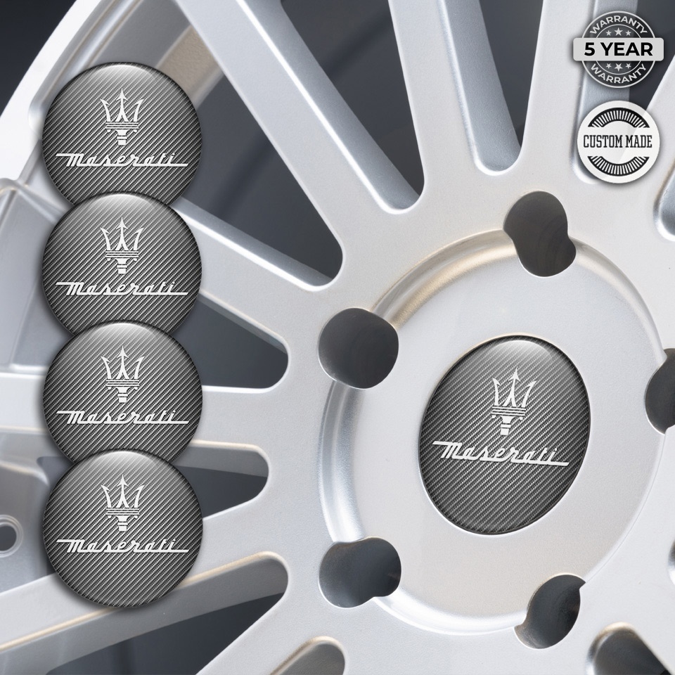 Maserati Emblem for Center Wheel Caps Carbon Pattern White Trident ...