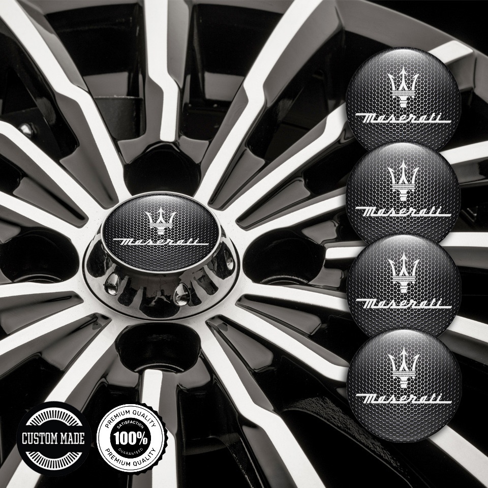 Maserati Emblems for Center Wheel Caps Dark Mesh White Trident Symbol ...
