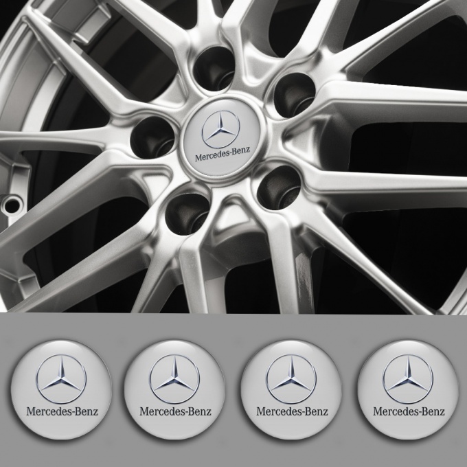 Mercedes Stickers for Wheels Center Caps Grey Chrome Logo Edition ...
