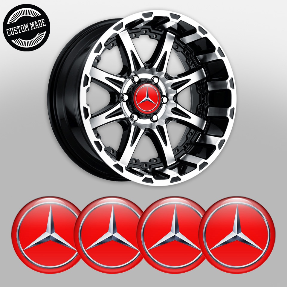 Mercedes Wheel Stickers for Center Caps Red Metallic Star Edition ...