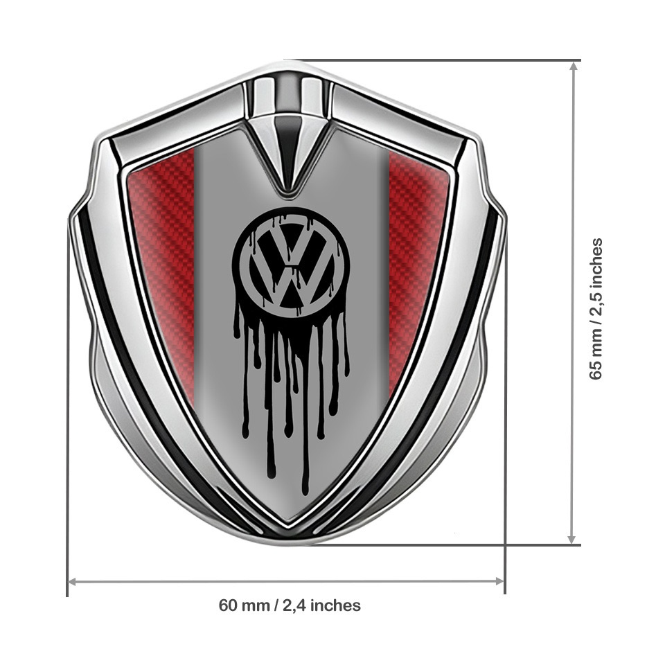 VW Emblem Car Badge Silver Red Carbon Dripping Brush Effect | Metal ...