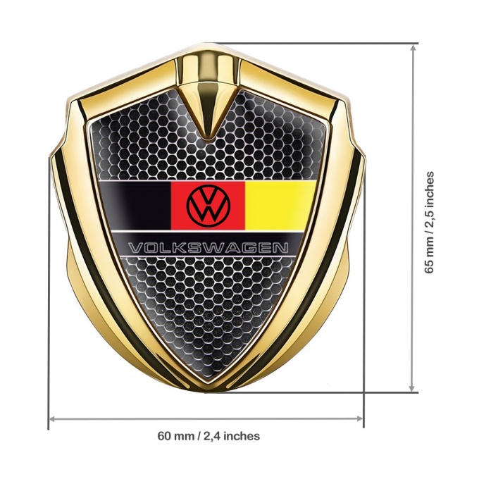 VW Emblem Fender Badge Gold Dark Grate German Flag Design | Metal ...