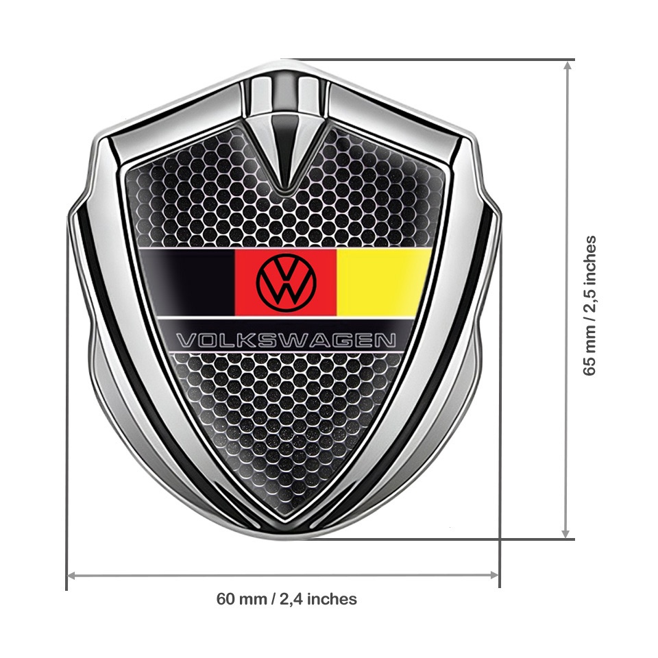 VW Emblem Fender Badge Silver Dark Grate German Flag Design | Metal ...