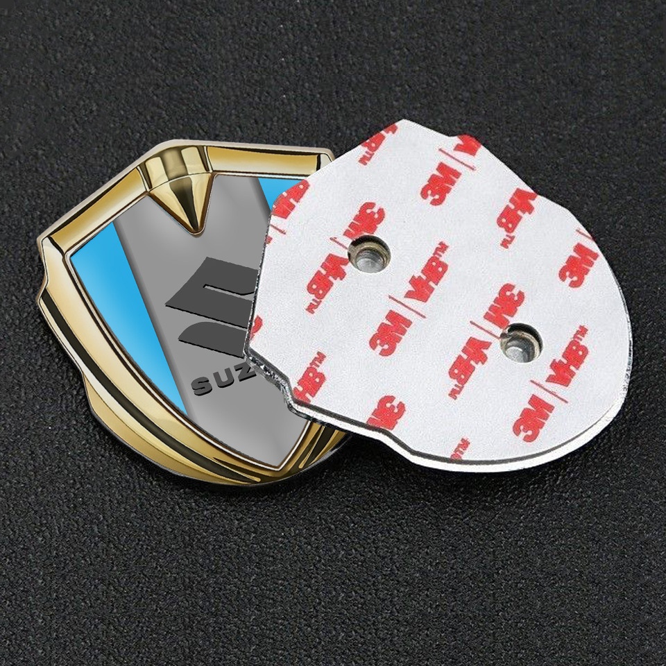Suzuki Metal Emblem Self Adhesive Gold Sky Blue Base Black Logo | Metal ...