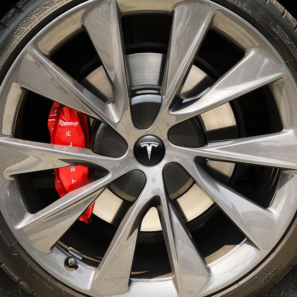 Tesla Silicone Stickers Wheel Center Cap Metallic Effect Logo | Wheel ...