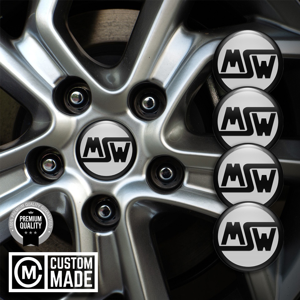MSW Center Wheel Caps Stickers Grey Black Ring Logo Edition | Wheel ...