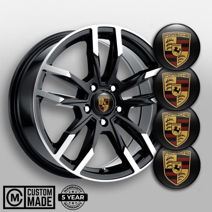 Porsche Center Caps Wheel Emblem Pure Black Classic Big Logo | Wheel ...