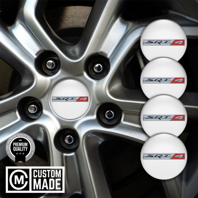 Dodge SRT Center Wheel Caps Stickers White Base Metallic Logo | Wheel ...