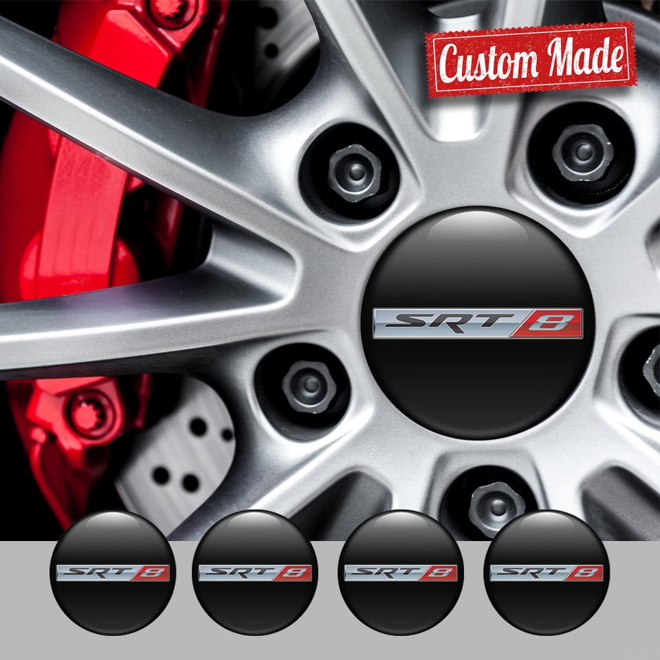 Dodge SRT8 Emblems for Center Wheel Caps Black Base Metal Logo | Wheel ...